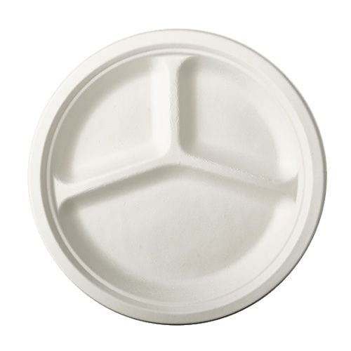 PAPSTAR sugar cane plate "pure" round, 3-part – mundizio